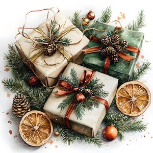 40 Christmas Gifts Watercolor Clipart, Holiday Presents, Festive Boxes ...