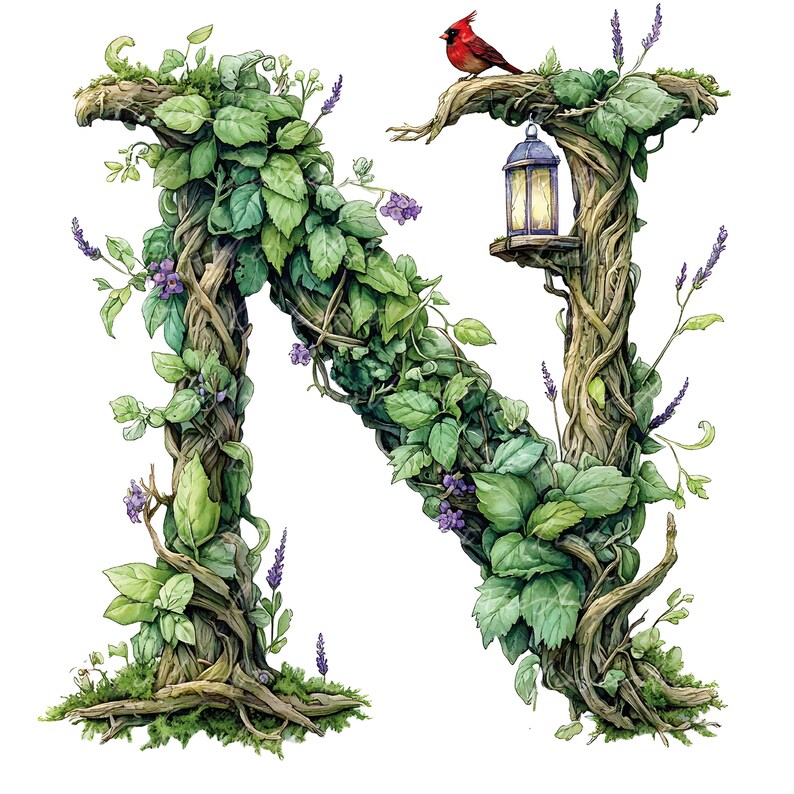 Enchanted Garden Alphabet & Numbers – Watercolor Floral Font With Birds ...