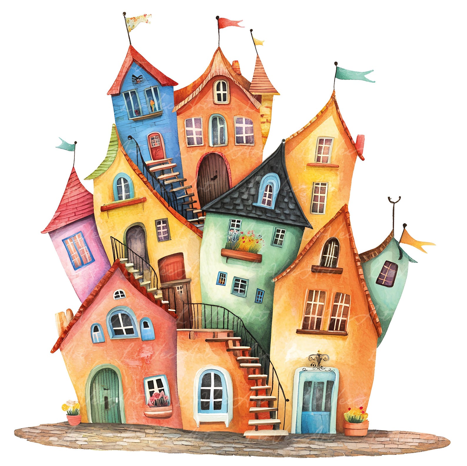 Whimsical Fantasy Houses Clipart – 28 Colorful Cartoon Buildings With ...