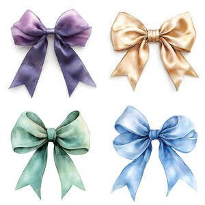 Colorful Bow Clipart Set, 25 Watercolor Ribbon Bows, Pastel Satin Silk ...