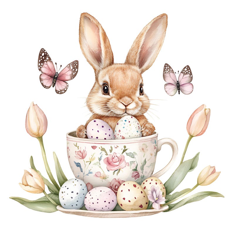 22 Watercolor Easter Bunny Clipart Set, Cute Rabbit Illustrations With ...