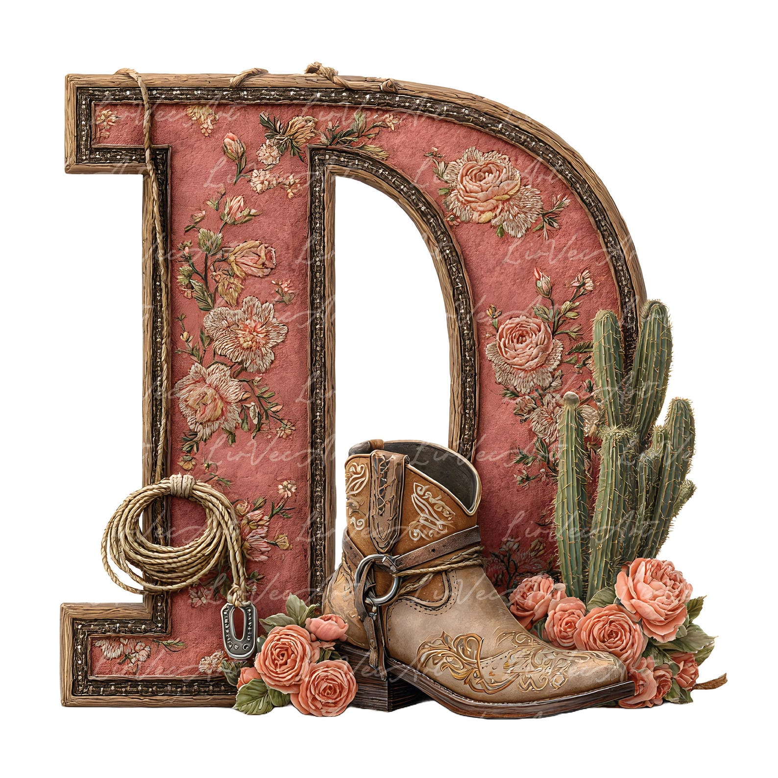 Cowgirl Western Floral Alphabet Clipart, Pink Tooled Leather Letters A ...