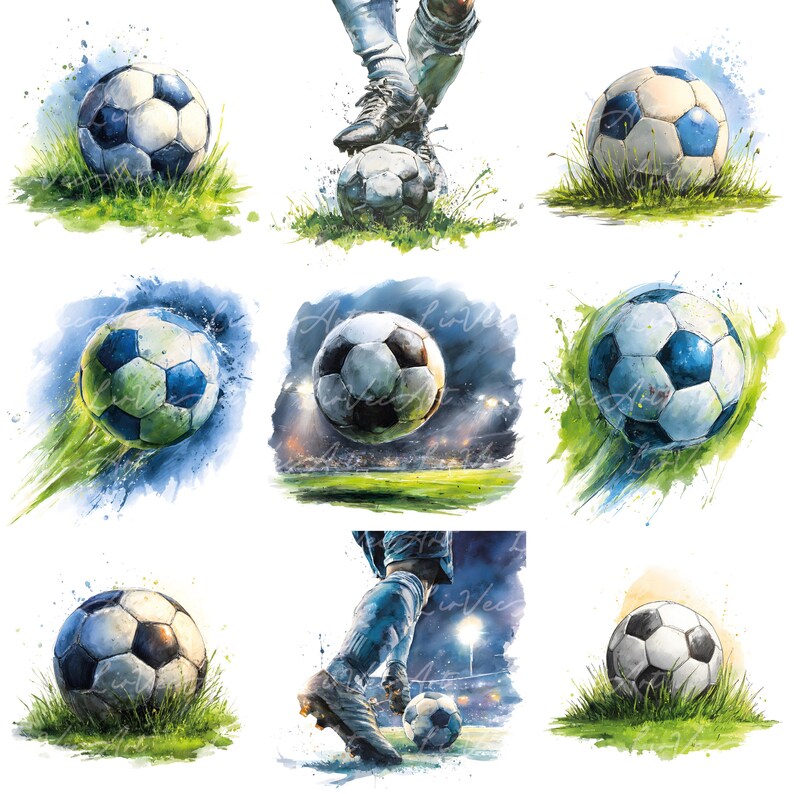 Watercolor Soccer Clipart Set of 40, Football Ball, Goal Celebrations ...