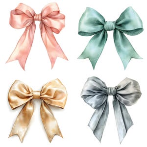 Colorful Bow Clipart Set, 25 Watercolor Ribbon Bows, Pastel Satin Silk ...