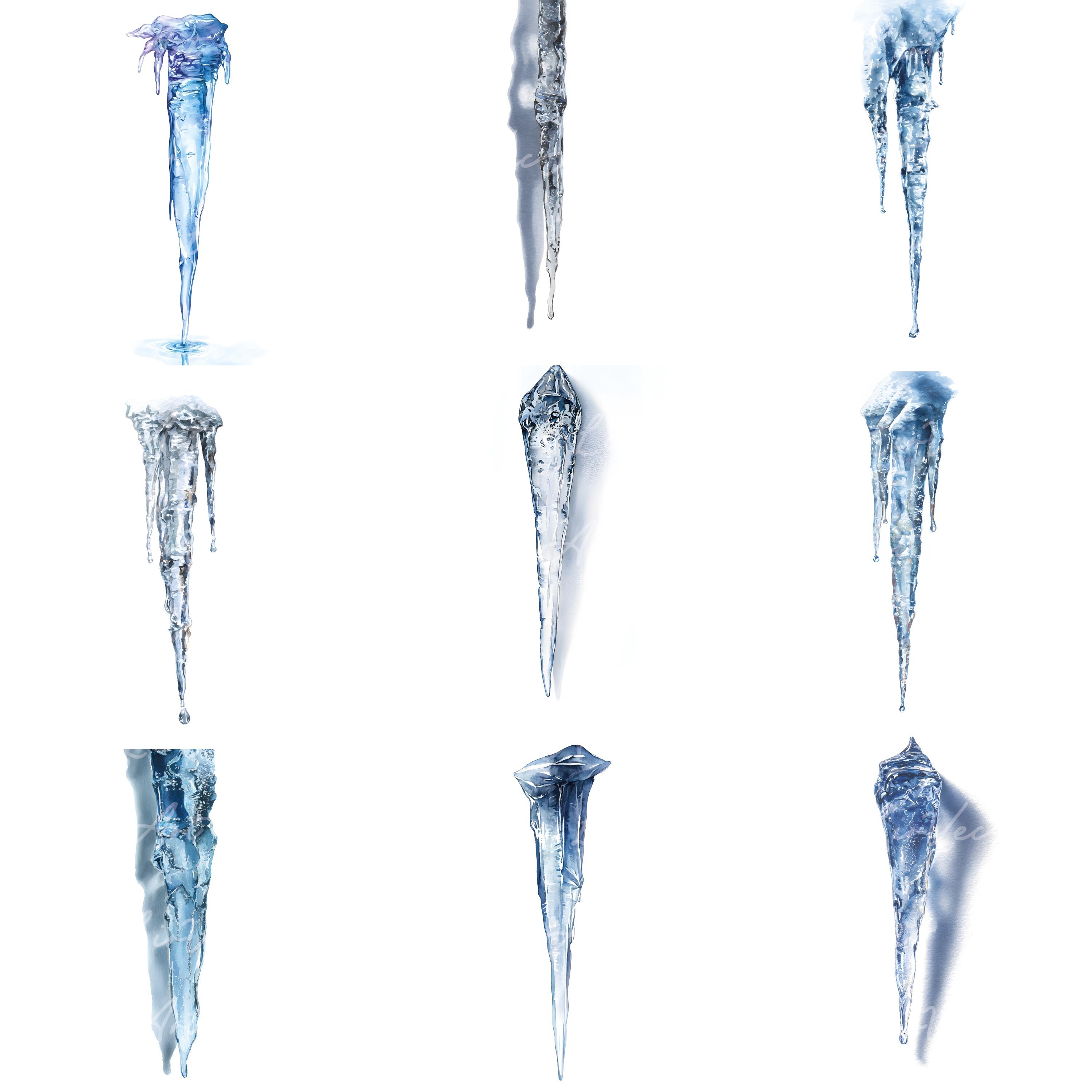 Watercolor Icicles Clipart Set – 45 Winter Frozen Roof, Snowy Branch ...
