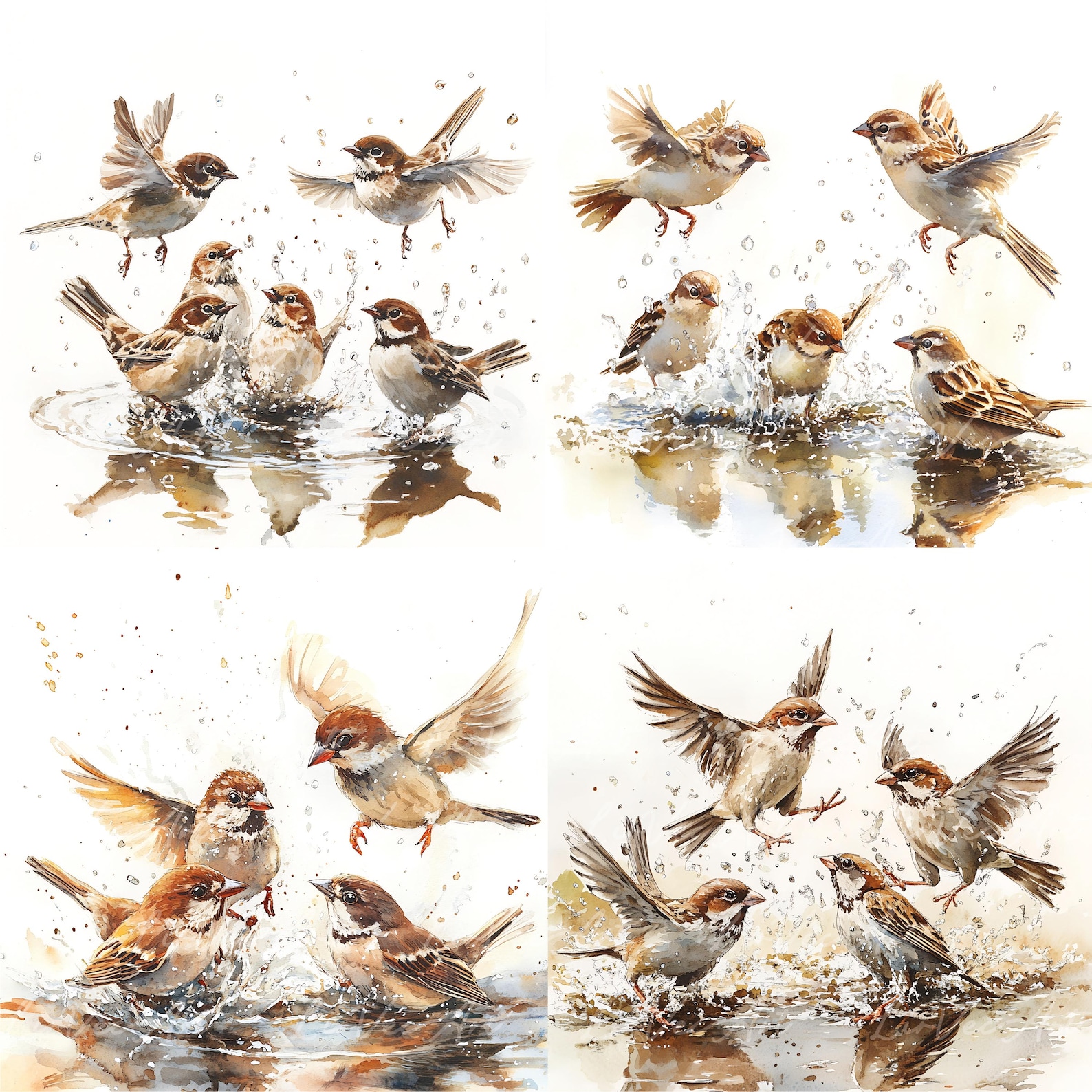 Spring Sparrows – 21 Watercolor Clipart, High-resolution Birds, Spring ...