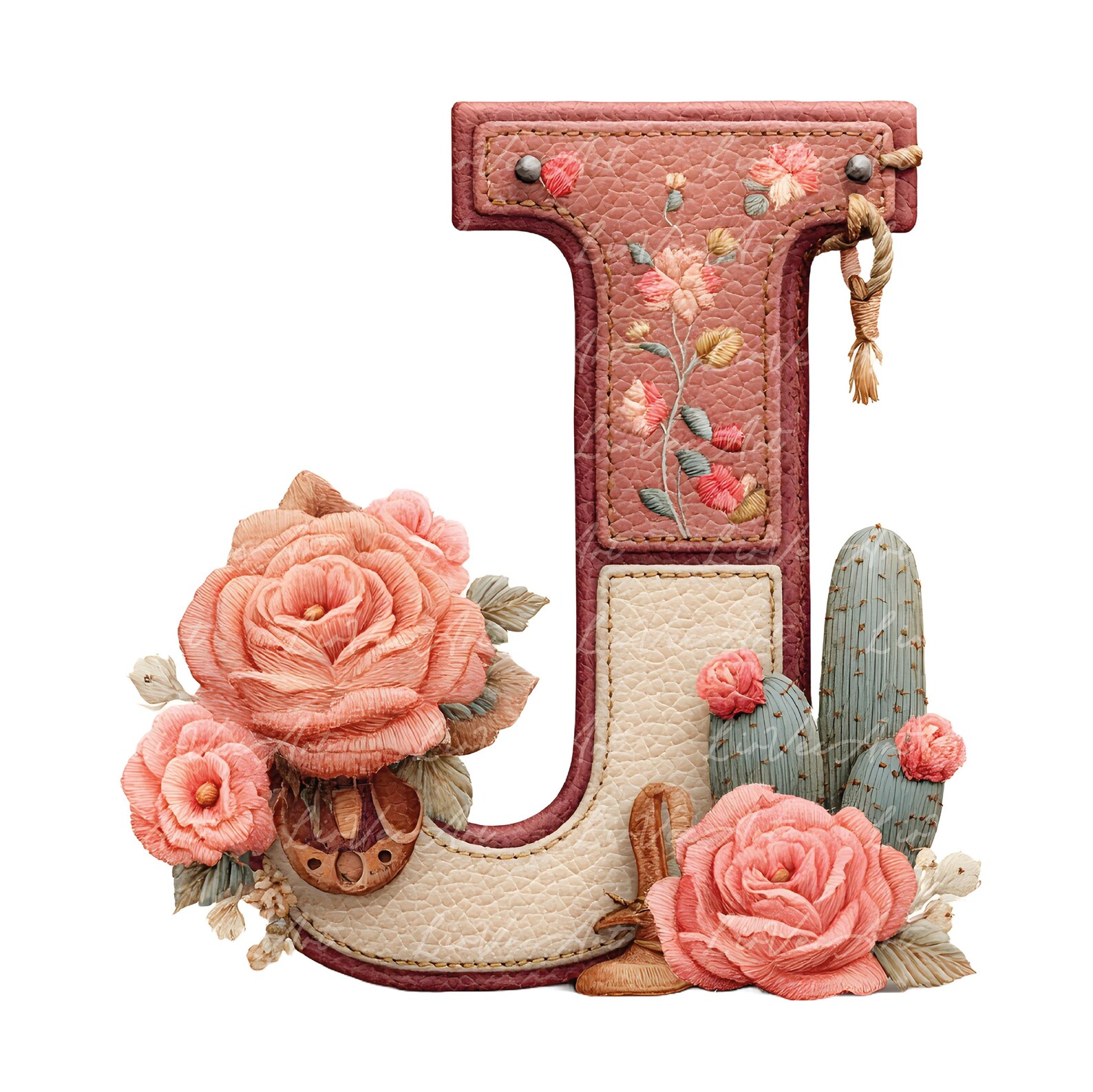 Cowgirl Western Floral Alphabet Clipart, Pink Tooled Leather Letters A ...