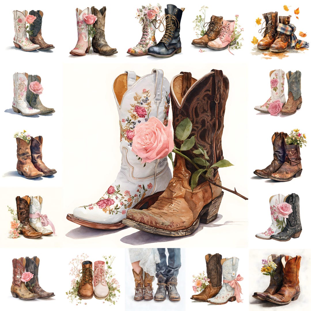 Romantic Cowboy Boots Clipart – 38 Watercolor Couple Boot Illustrations ...