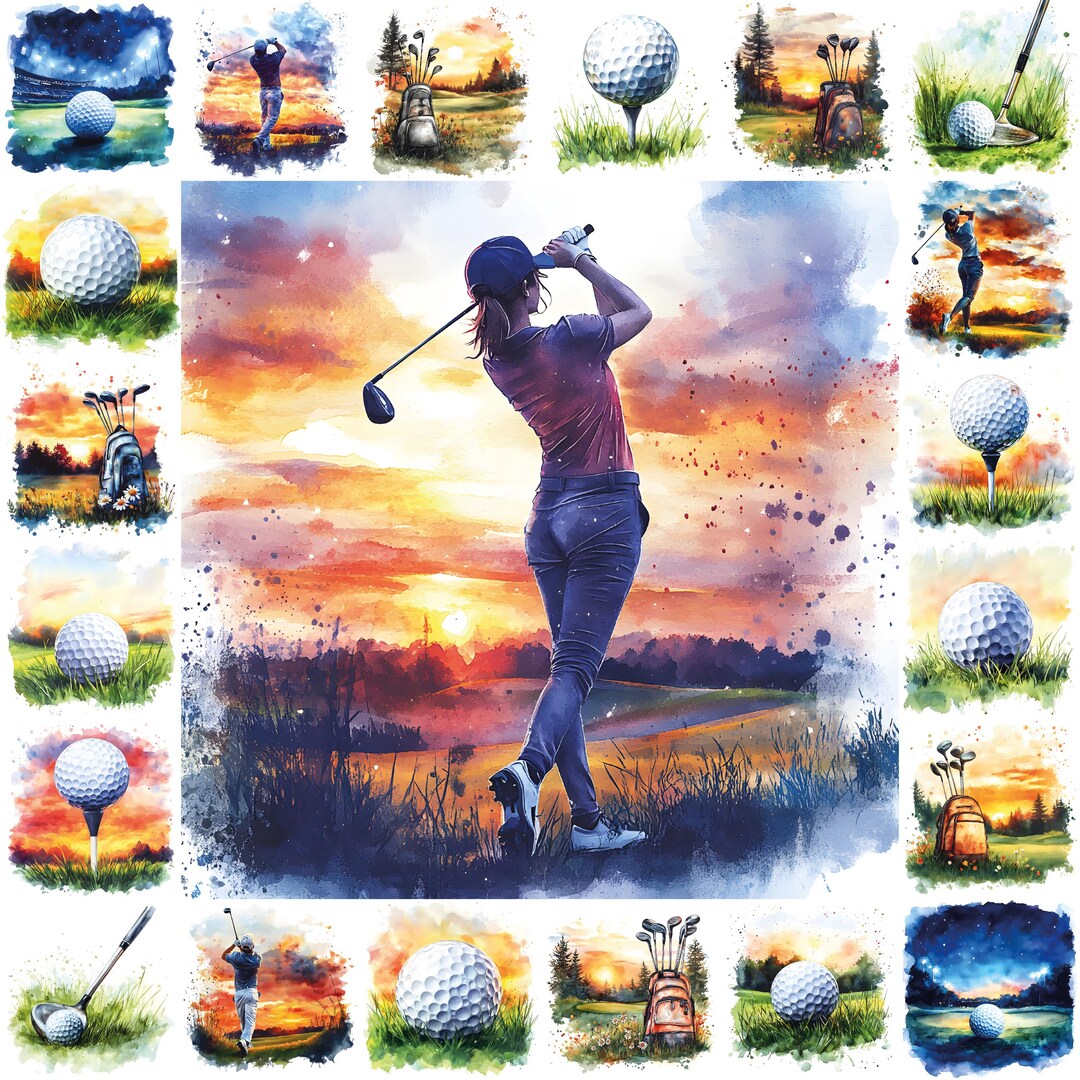Watercolor Golf Clipart Bundle – Illustrations of Balls, Clubs, Golfers ...