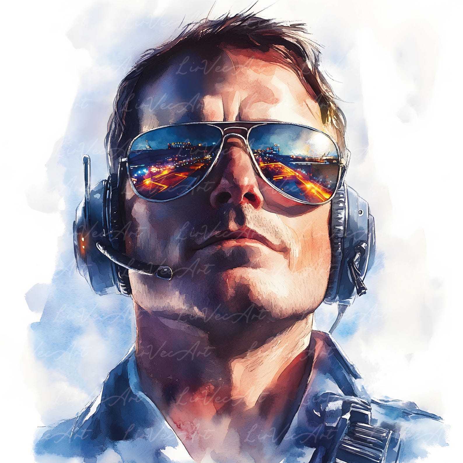 Aviator Reflections – 35 Realistic Watercolor Pilot & Sunglasses Art ...