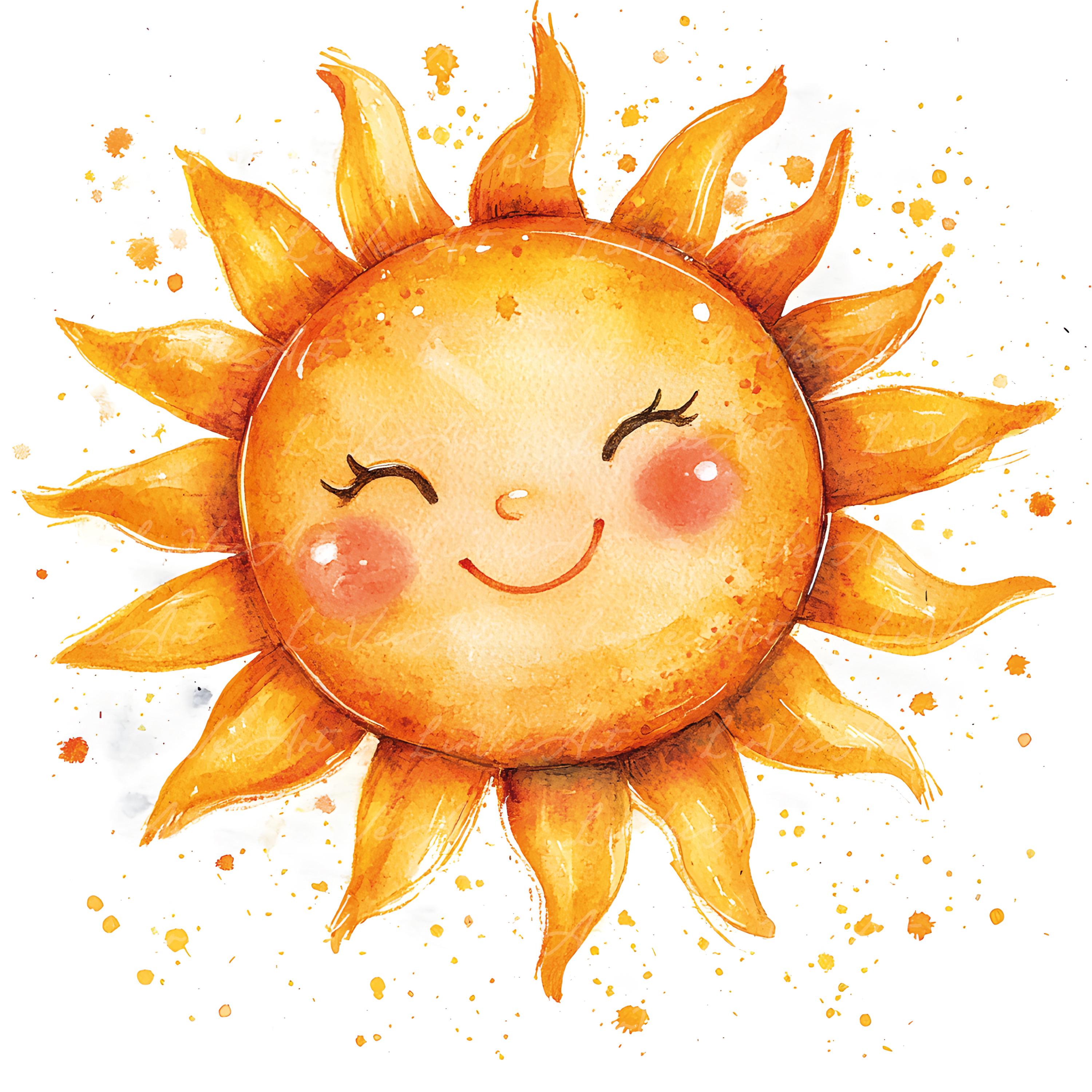 Cute Watercolor Sun Clipart Bundle, 30 Smiling Sun Illustrations With ...