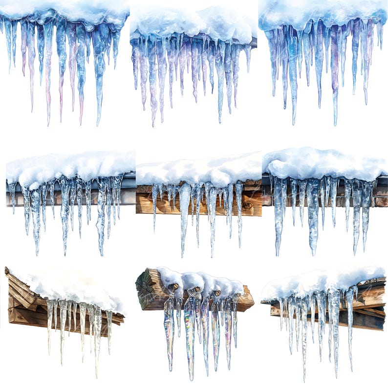 Watercolor Icicles Clipart Set – 45 Winter Frozen Roof, Snowy Branch ...