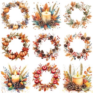 Watercolor Autumn Wreath Clipart Set – Fall Harvest Pumpkins, Acorns ...