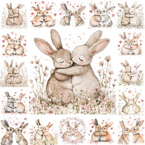 Watercolor Love Bunnies Clipart – 19 Romantic Bunny Couple ...