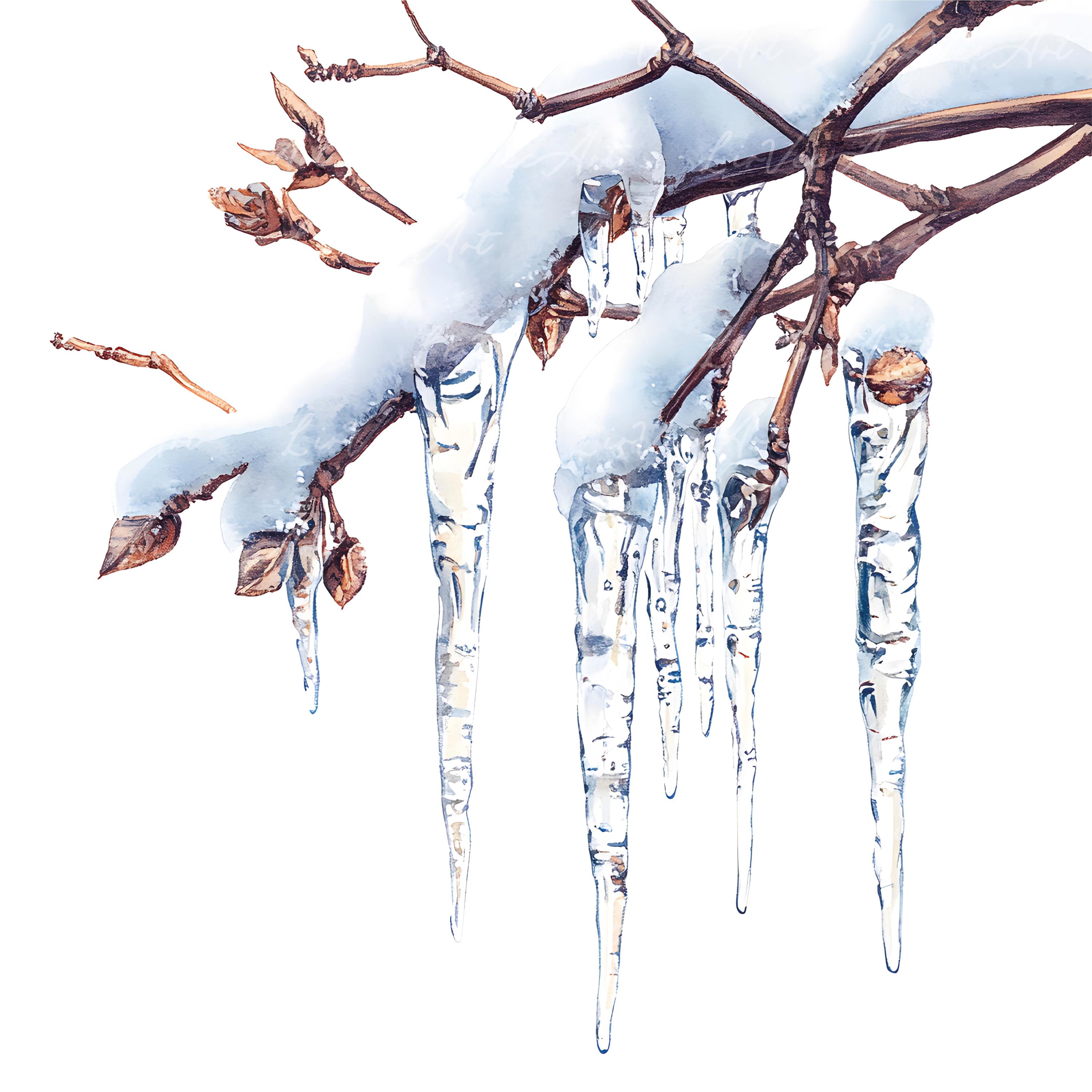 Watercolor Icicles Clipart Set – 45 Winter Frozen Roof, Snowy Branch ...