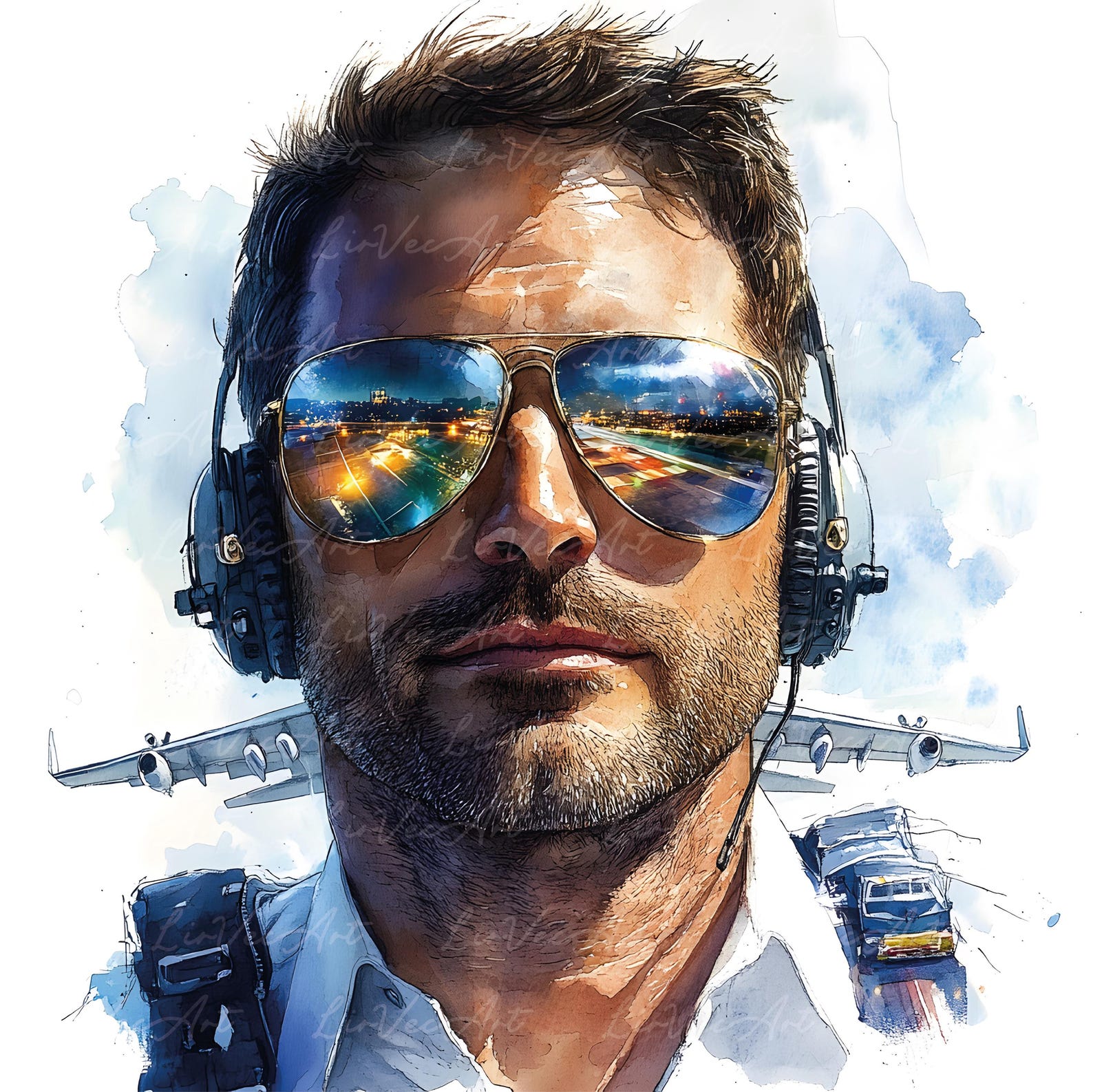 Aviator Reflections – 35 Realistic Watercolor Pilot & Sunglasses Art ...