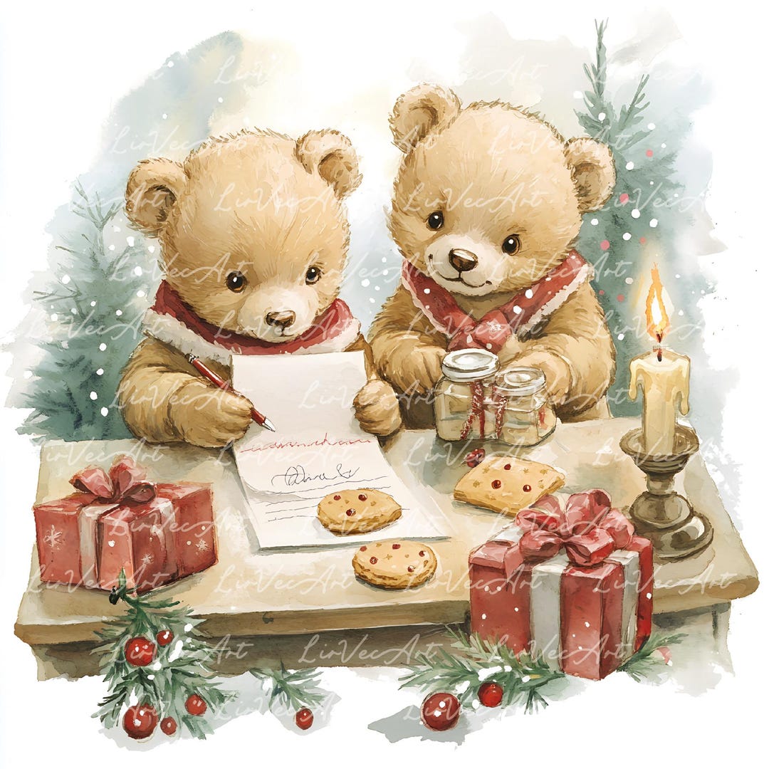12 Bear Watercolor Christmas Clipart Set, Christmas Card, Printable ...