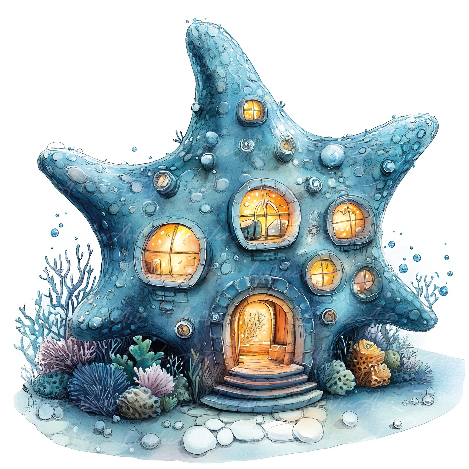 Underwater Fantasy Houses Clipart – 28 JPG Ocean Homes: Coral, Shell ...