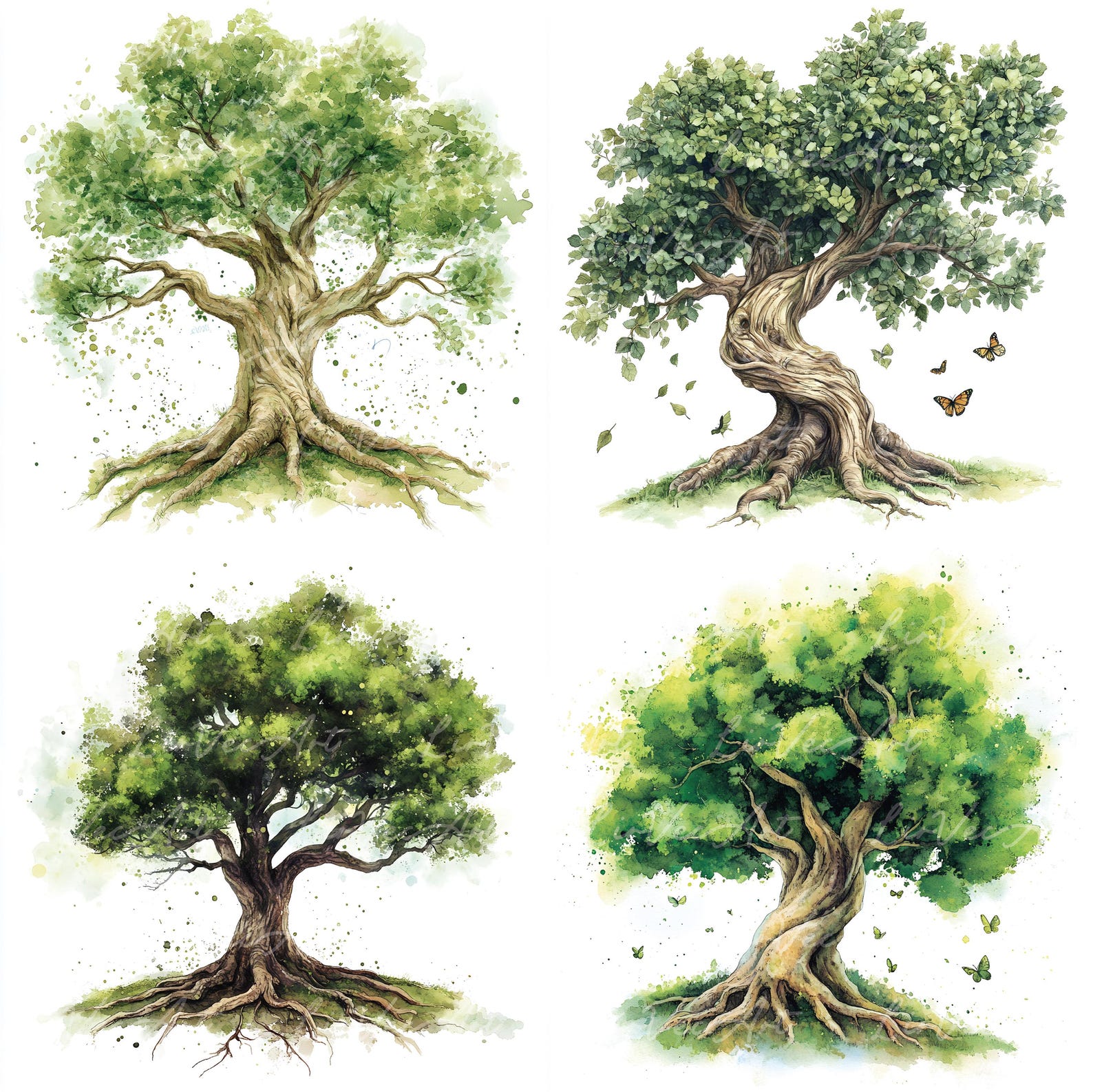 20 Watercolor Trees Clipart – Seasonal Tree Illustrations, Four Seasons ...
