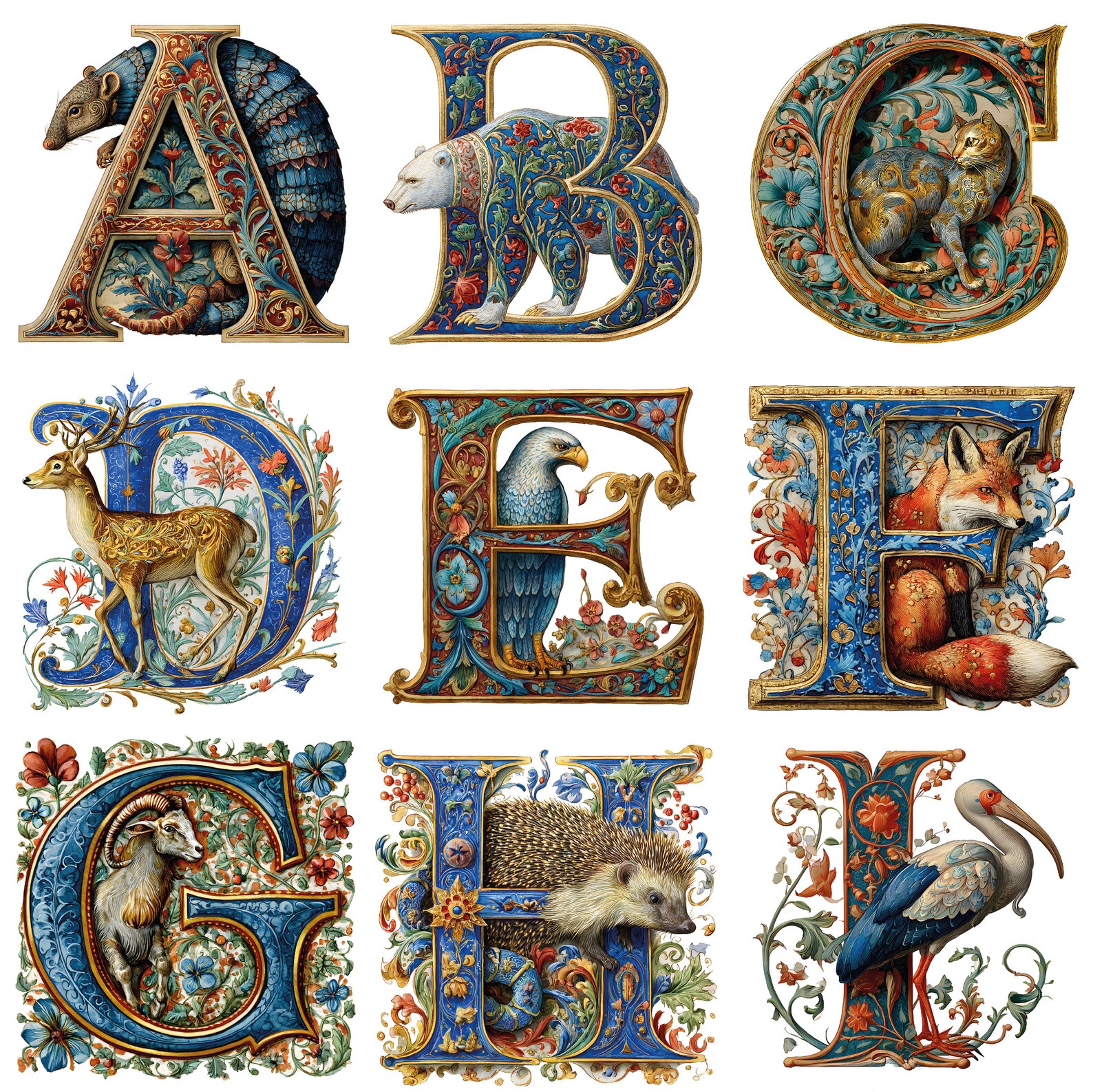 Illuminated Animal Alphabet – 26 Medieval Letters With Animals ...