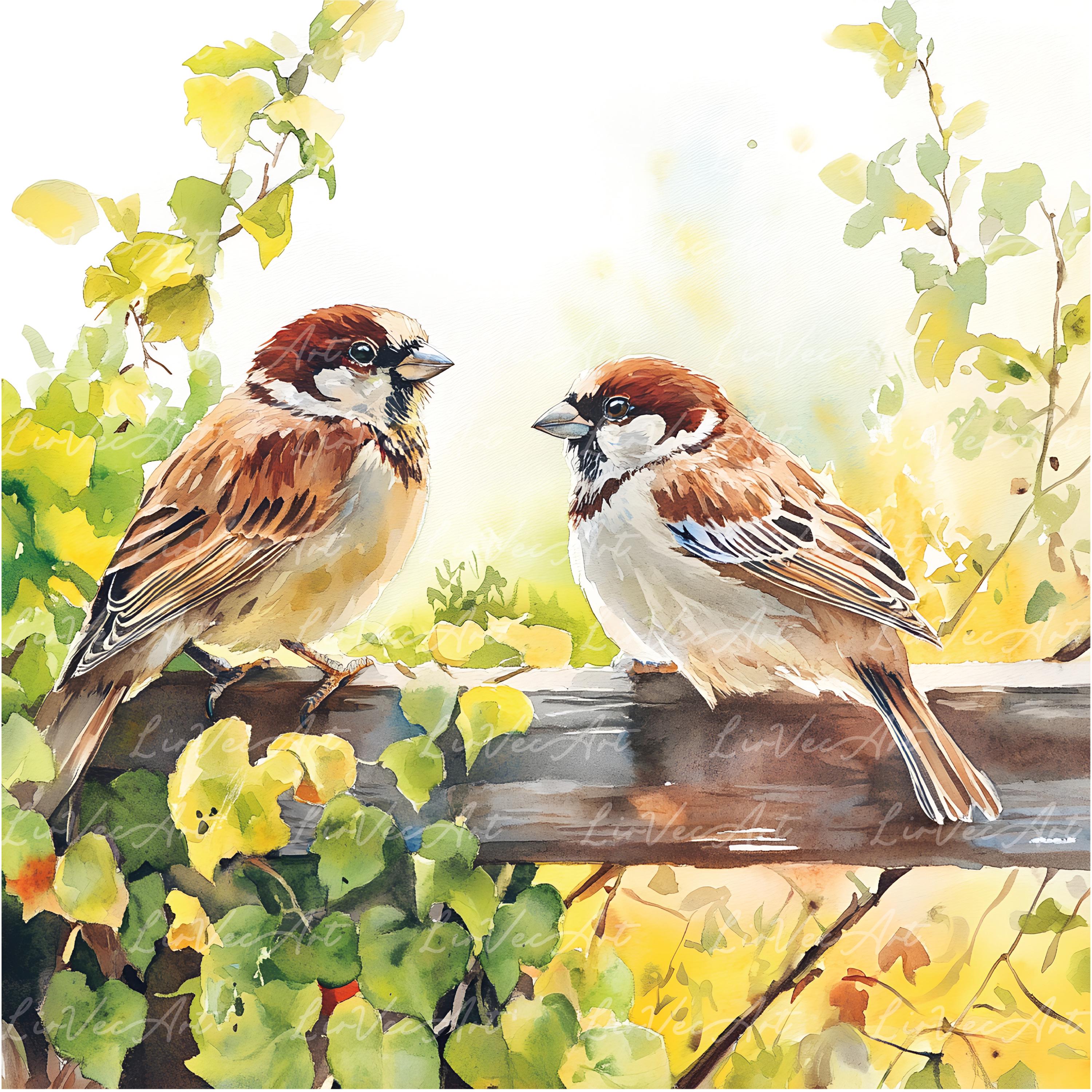 Spring Sparrows – 21 Watercolor Clipart, High-resolution Birds, Spring ...