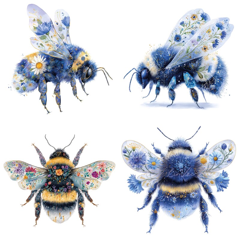Bee Bumblebee Clipart, 26 Watercolor Insects & Floral Patterns, Ornate ...