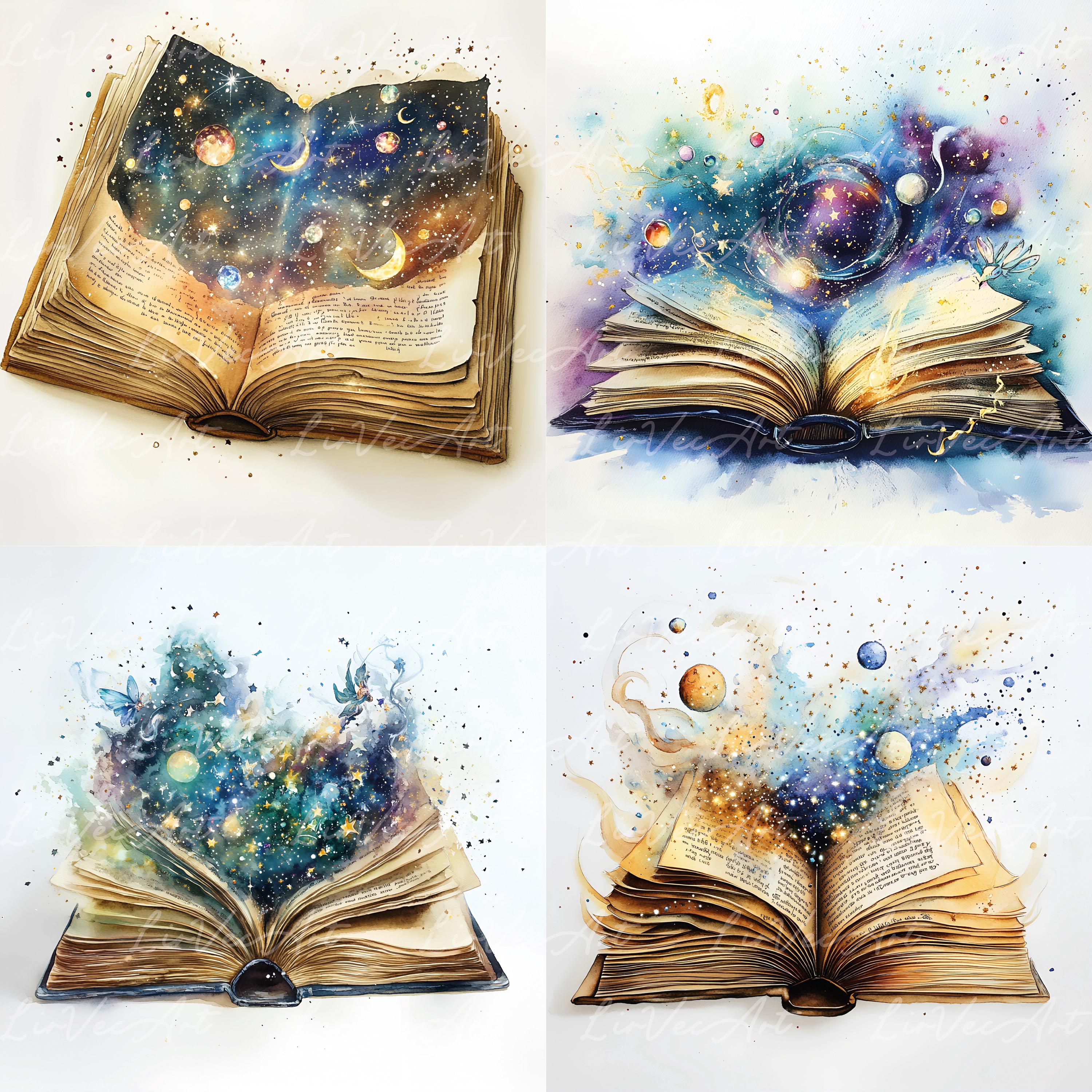 20 Enchanted Fantasy Books – Magical Storybook Clipart, Watercolor Open ...