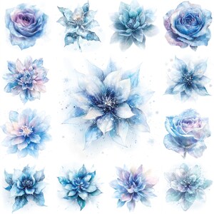 18 Ice Flower Clipart Bundle - Watercolor Frosted Flowers, Digital ...