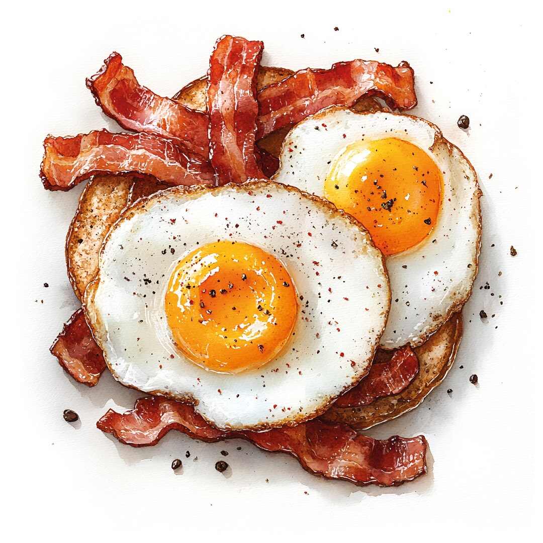 Watercolor Bacon and Eggs Clipart – 23 Breakfast Food Illustrations ...