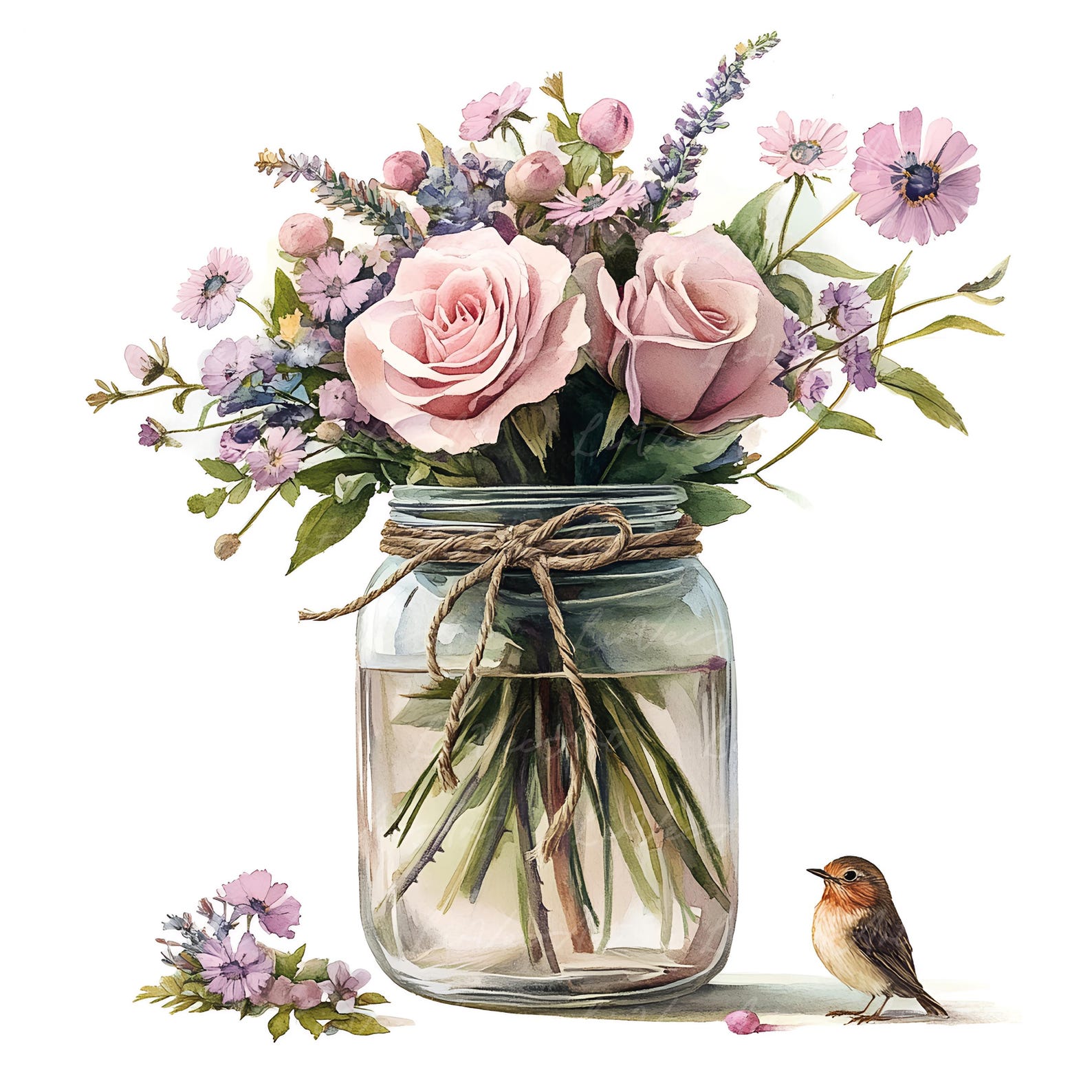 Shabby Chic Flower Bouquet Clipart – 25 Rustic Watercolor Floral ...