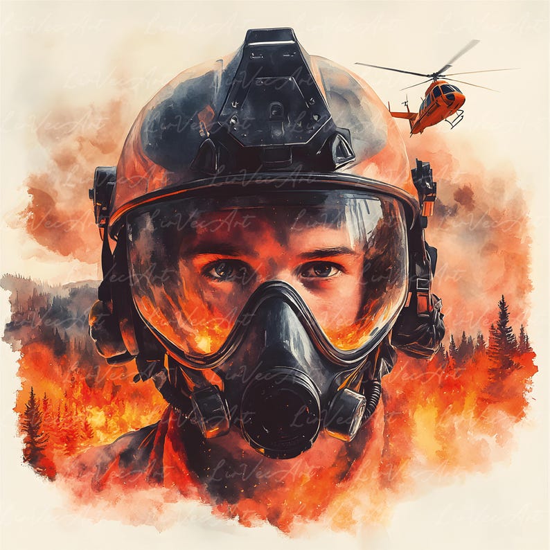 Firefighter Portrait Collection – 40 Realistic Watercolor Illustrations ...