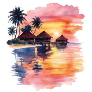 Beach Clipart Bundle – 25 Tropical Watercolor Illustrations, Summer ...