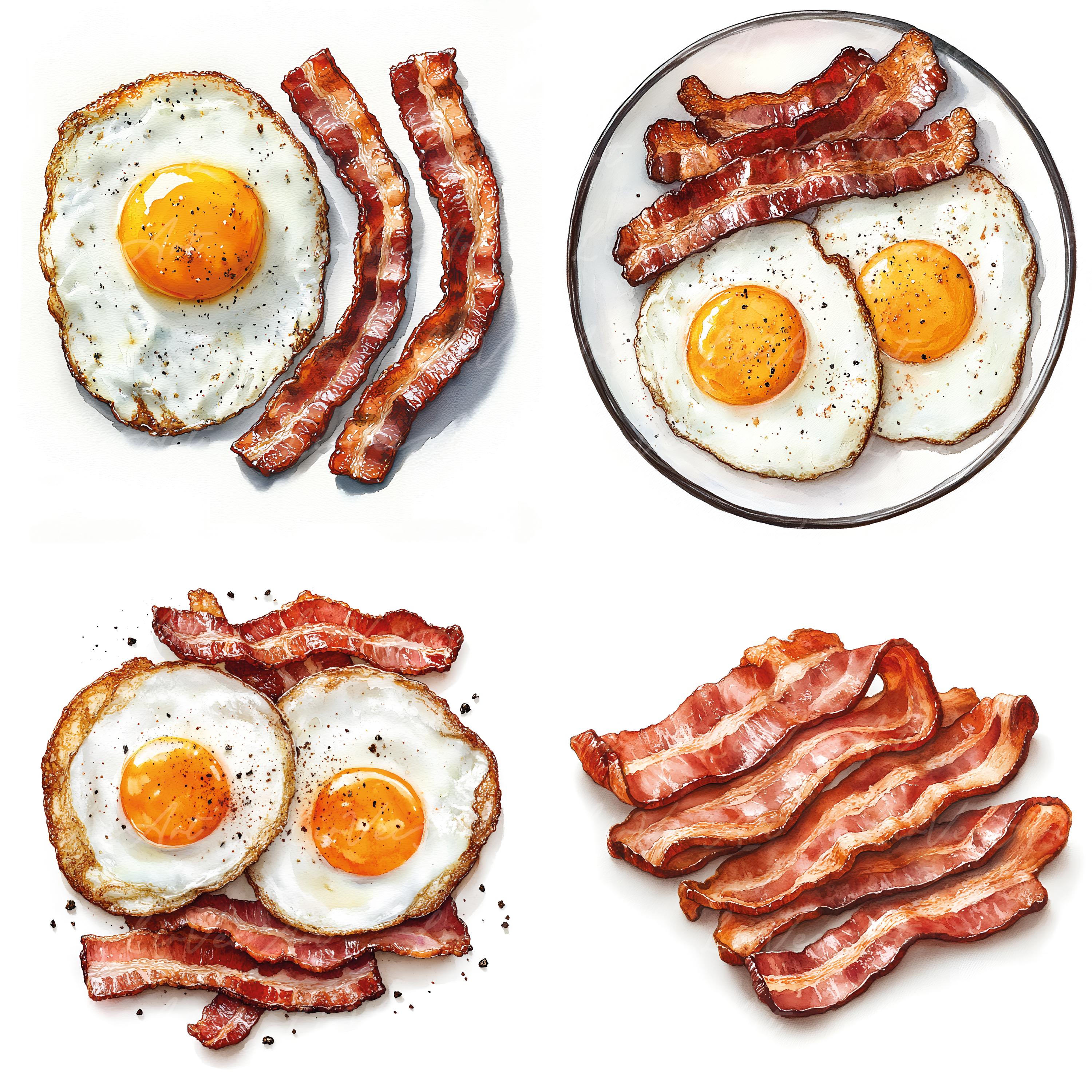 Watercolor Bacon and Eggs Clipart – 23 Breakfast Food Illustrations ...