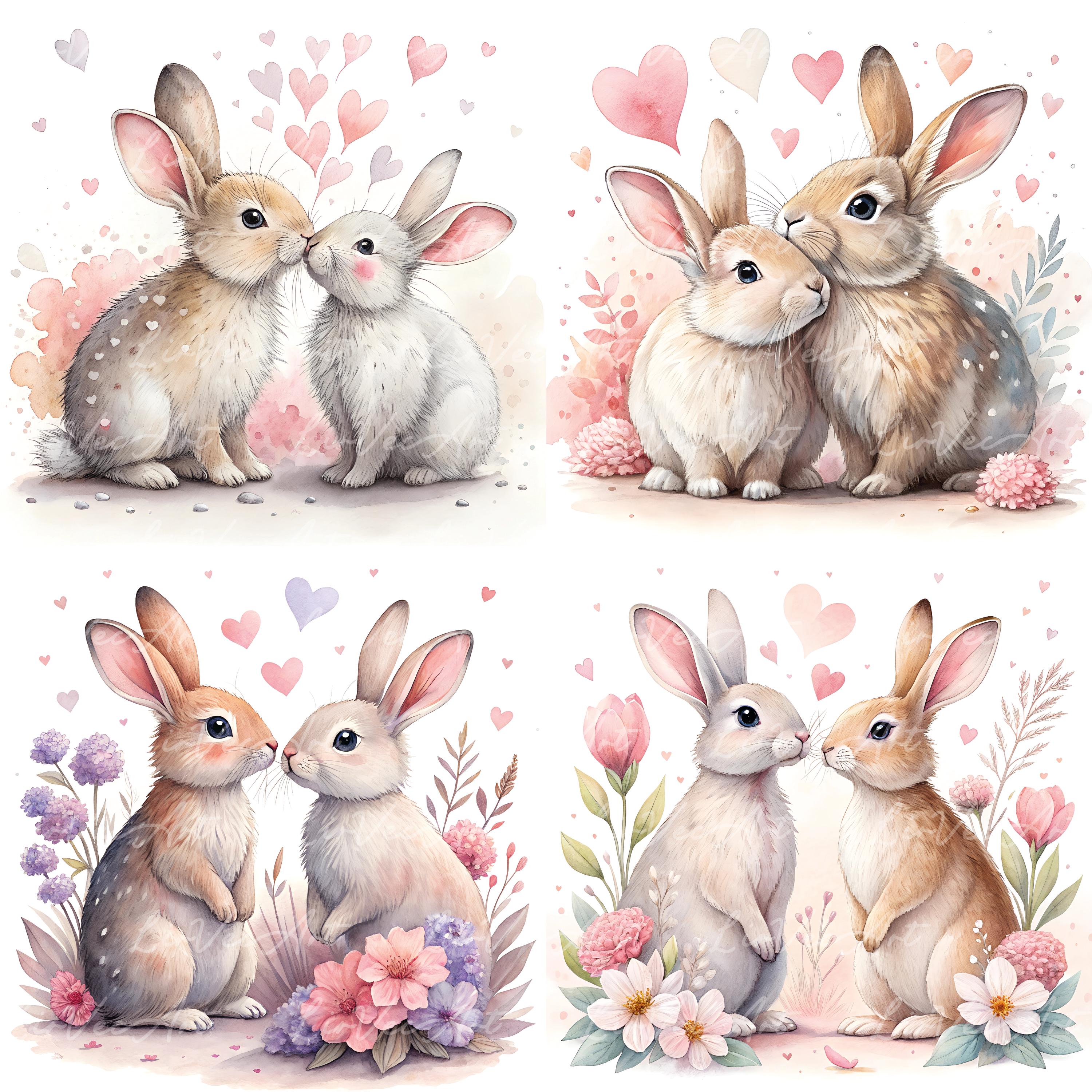 Watercolor Love Bunnies Clipart – 19 Romantic Bunny Couple ...