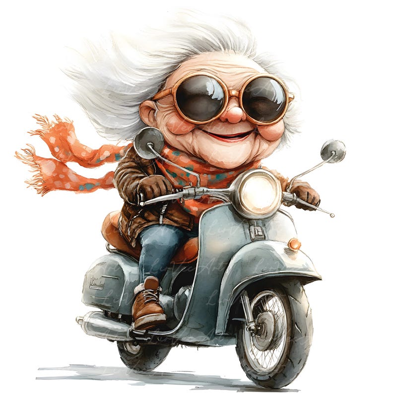 Elderly Biker Grandma Clipart Bundle, 17 Funny Grandmother on ...