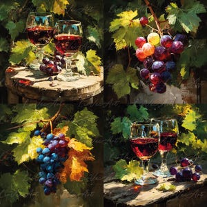 Wine & Vineyard Impasto Clipart – Rustic Oil Painting Grapes, Cheese ...