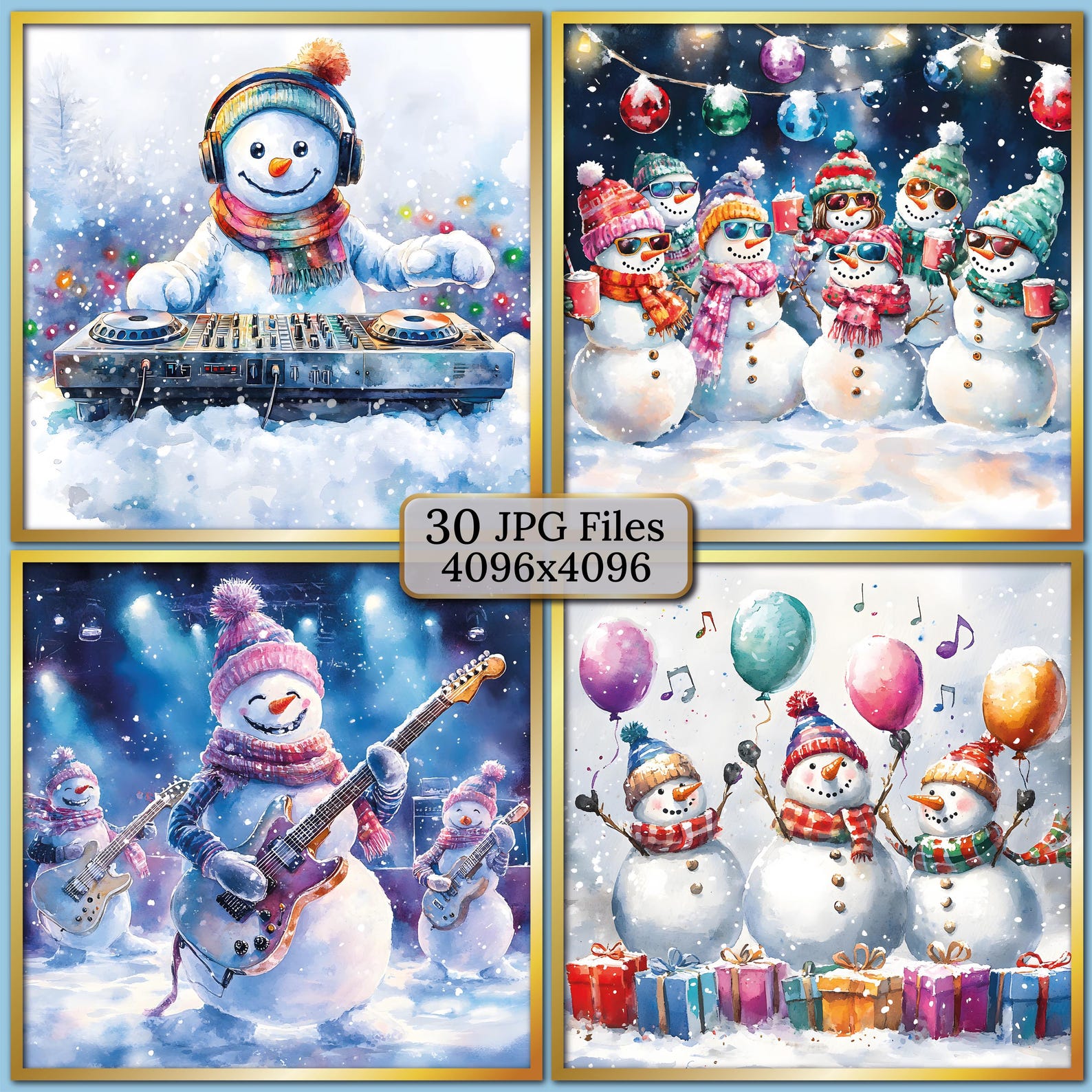 Watercolor Snowman Party Clipart Set – 30 Winter Snowmen Illustrations ...