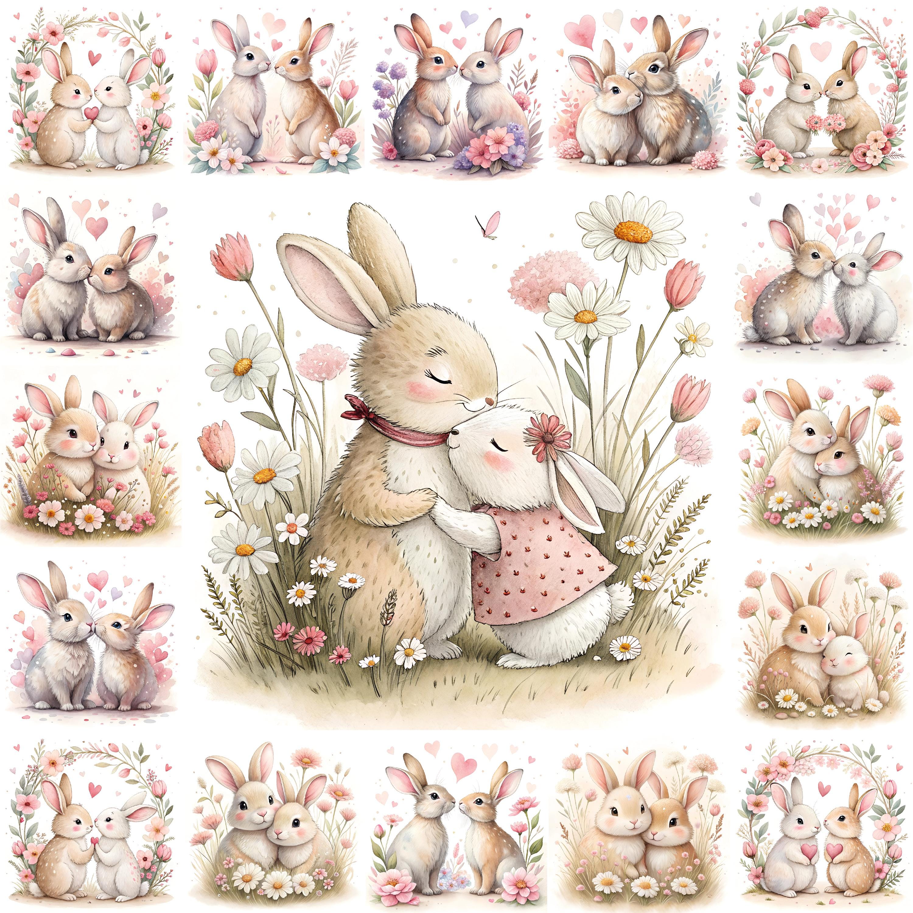 Watercolor Love Bunnies Clipart – 19 Romantic Bunny Couple ...