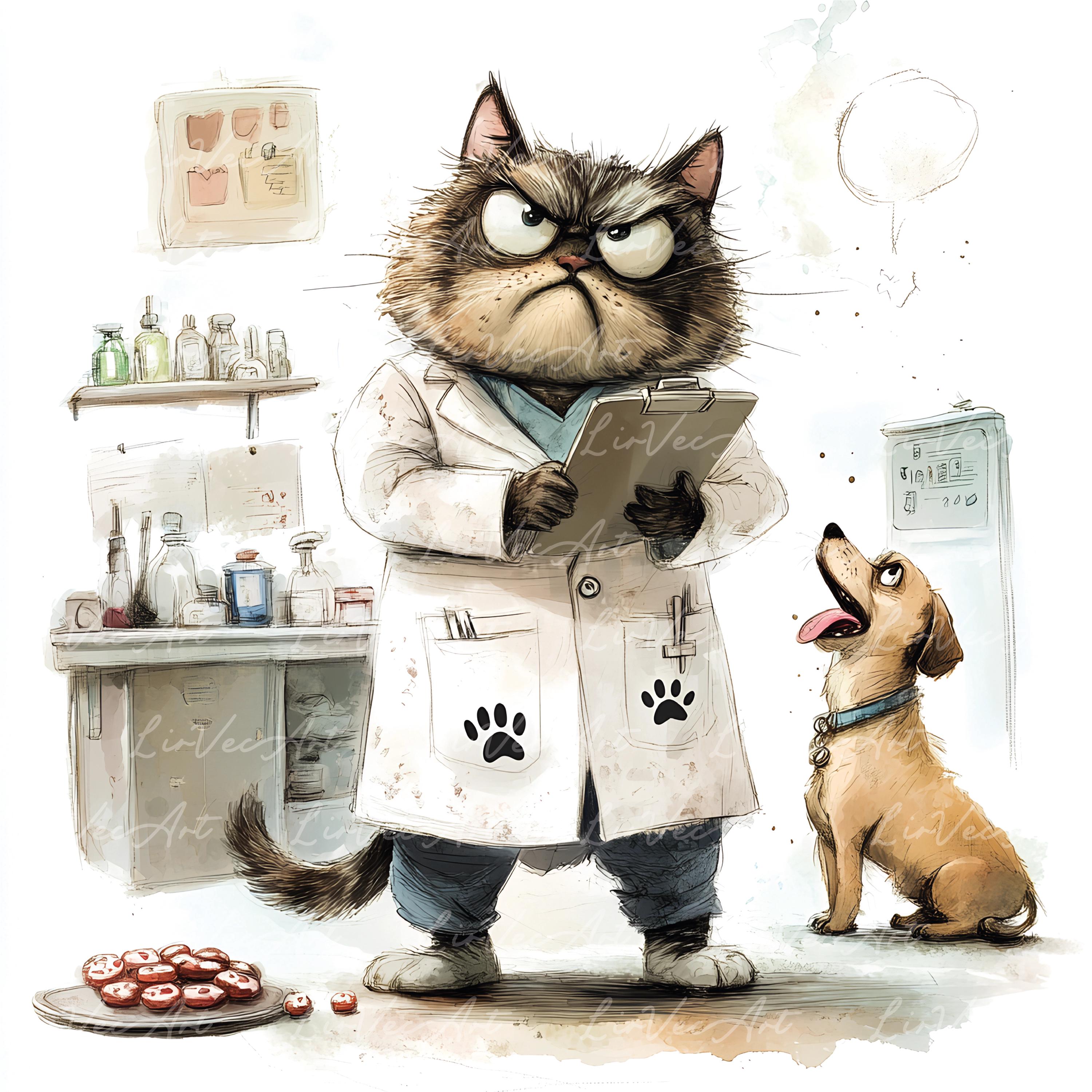 13 Grumpy Doctor Cat Clipart Set Funny and Creepy Medical Cat Art for ...