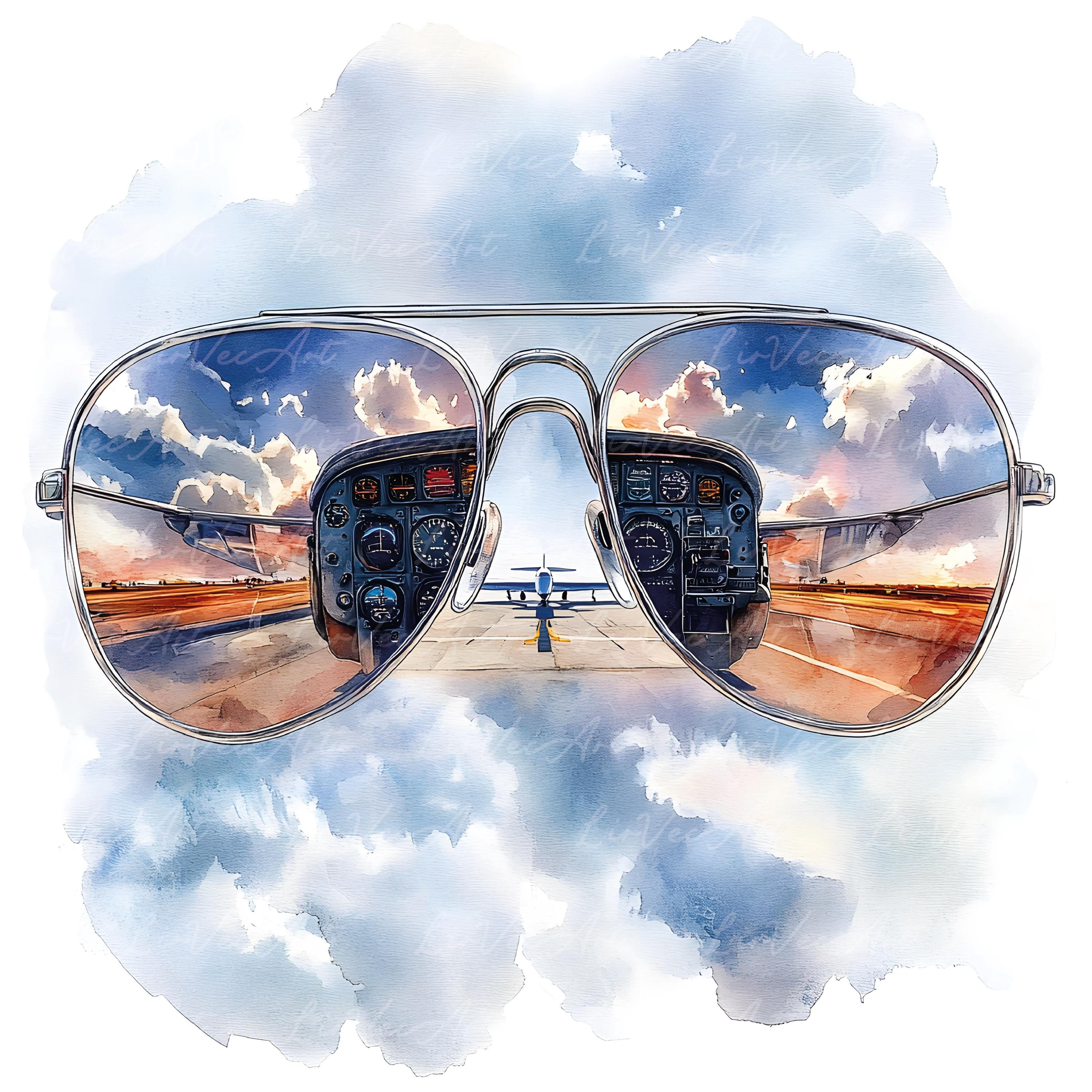 Aviator Reflections – 35 Realistic Watercolor Pilot & Sunglasses Art ...