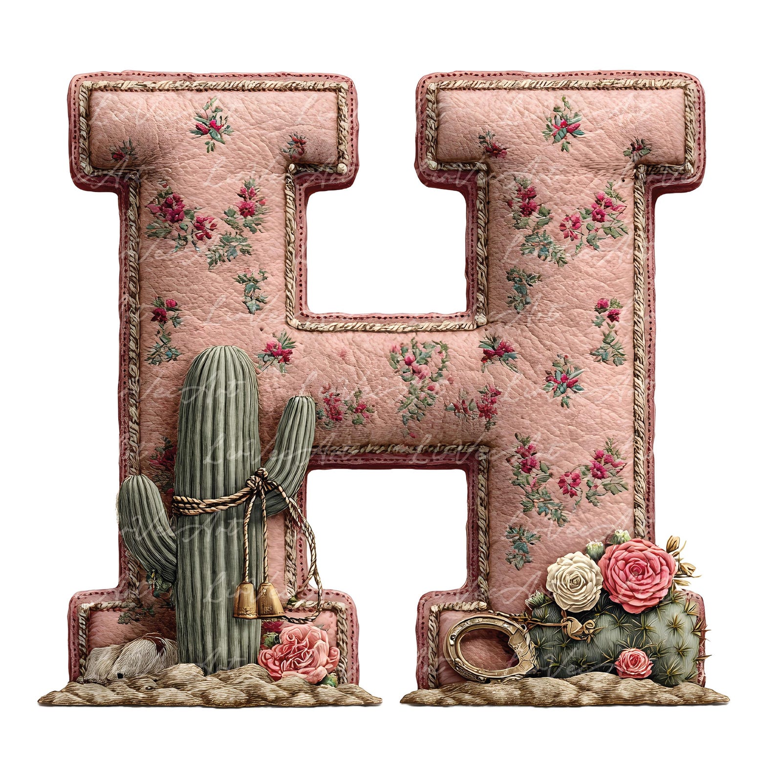 Cowgirl Western Floral Alphabet Clipart, Pink Tooled Leather Letters A ...