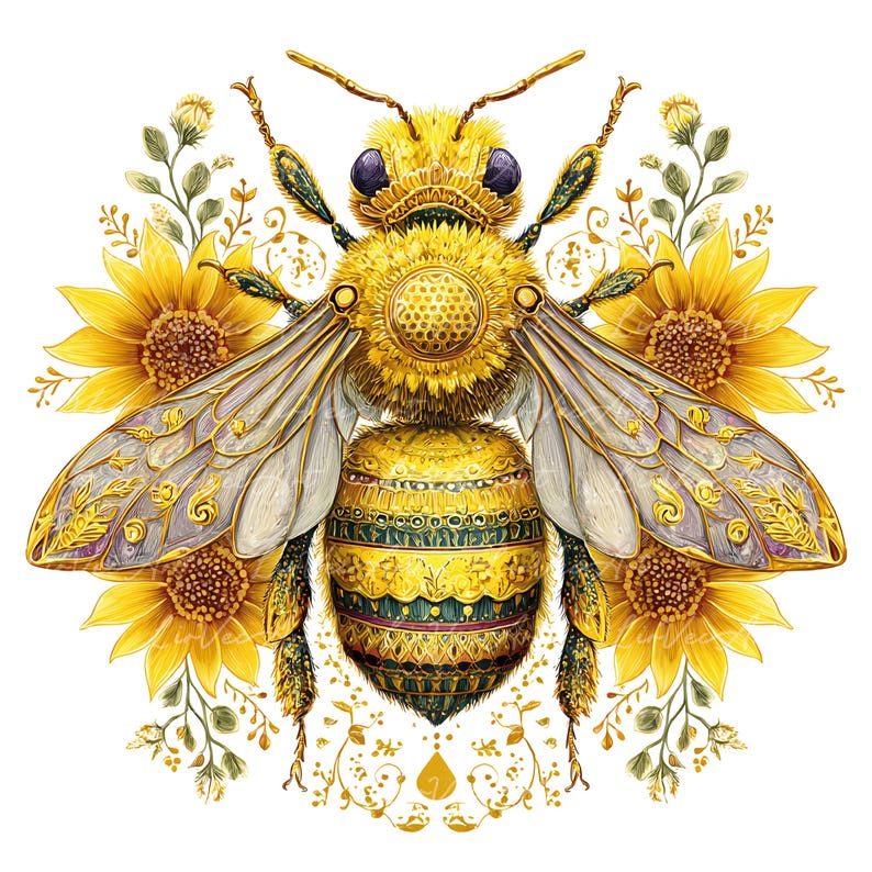 Bee Bumblebee Clipart, 26 Watercolor Insects With Floral Patterns ...