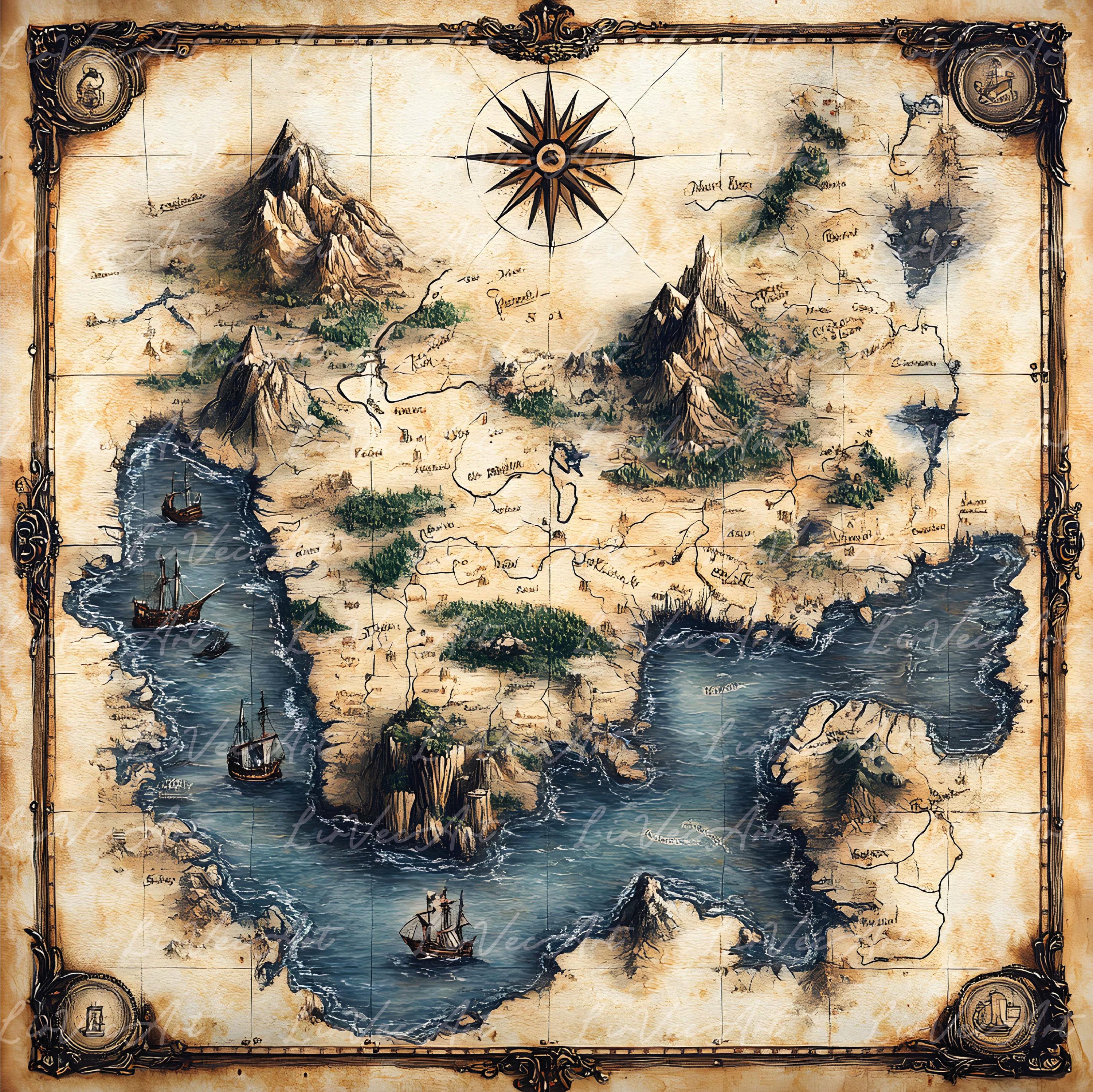 30 Vintage Nautical Explorer Maps Clipart – Old World Sea Charts ...