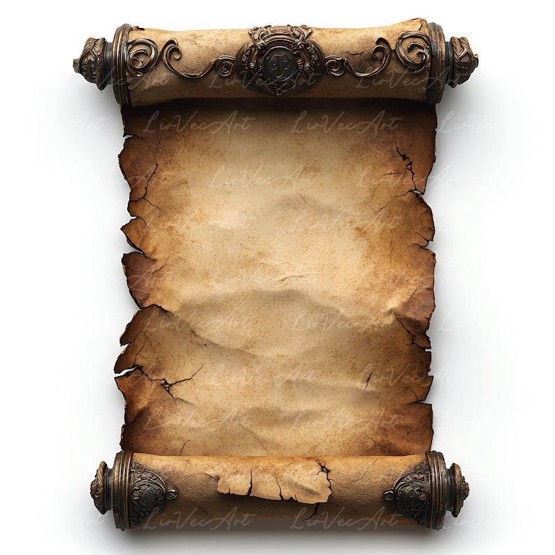 Vintage Scroll Clipart Bundle, 21 Vertical Medieval Parchment Scrolls ...