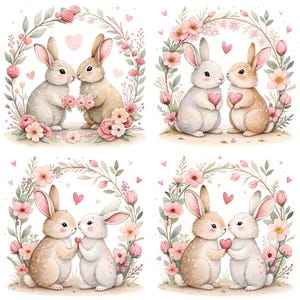 Watercolor Love Bunnies Clipart – 19 Romantic Bunny Couple ...
