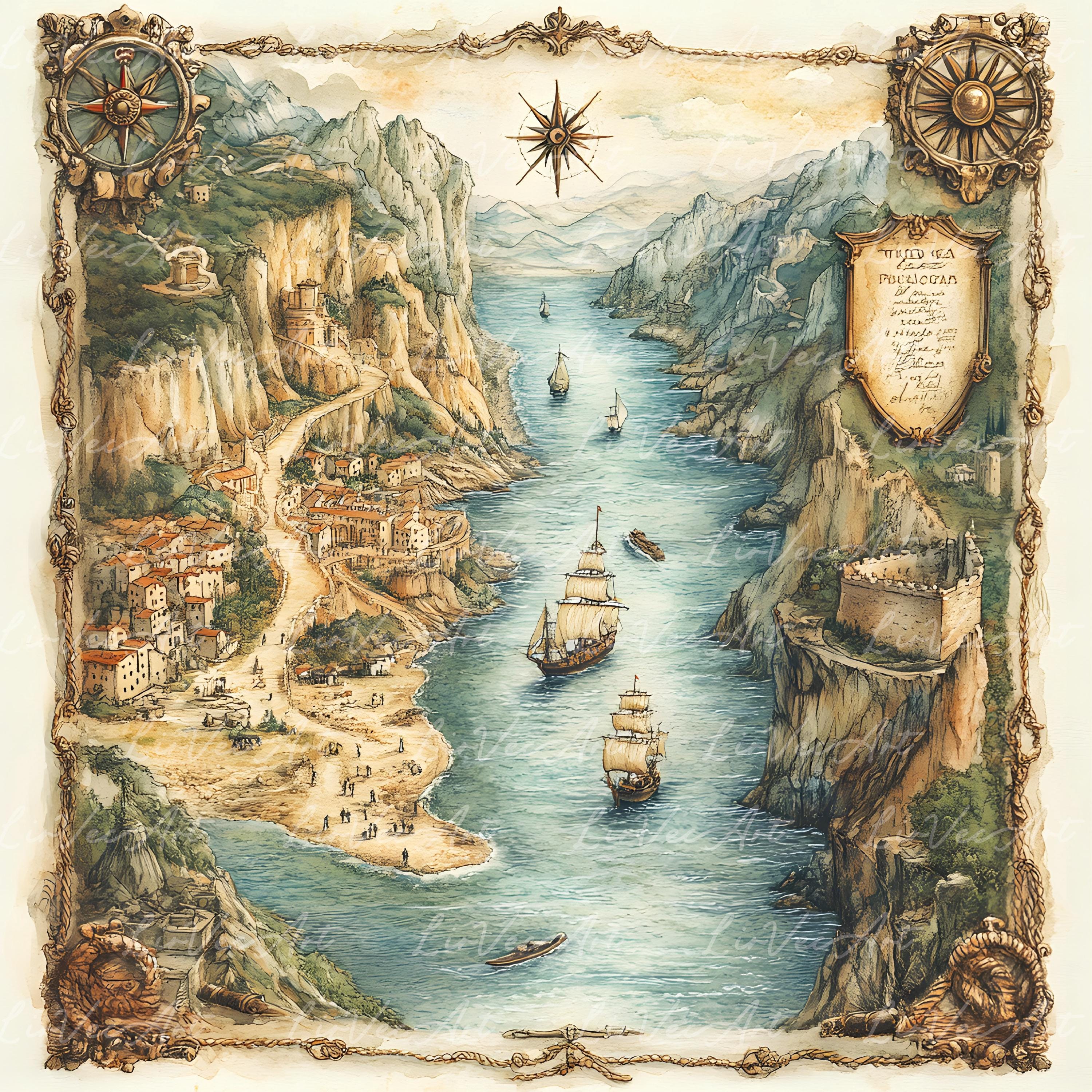 30 Vintage Nautical Explorer Maps Clipart – Old World Sea Charts ...