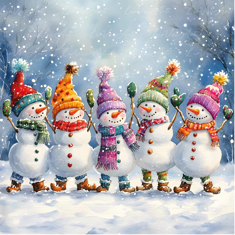 Watercolor Snowman Party Clipart Set – 30 Winter Snowmen Illustrations ...