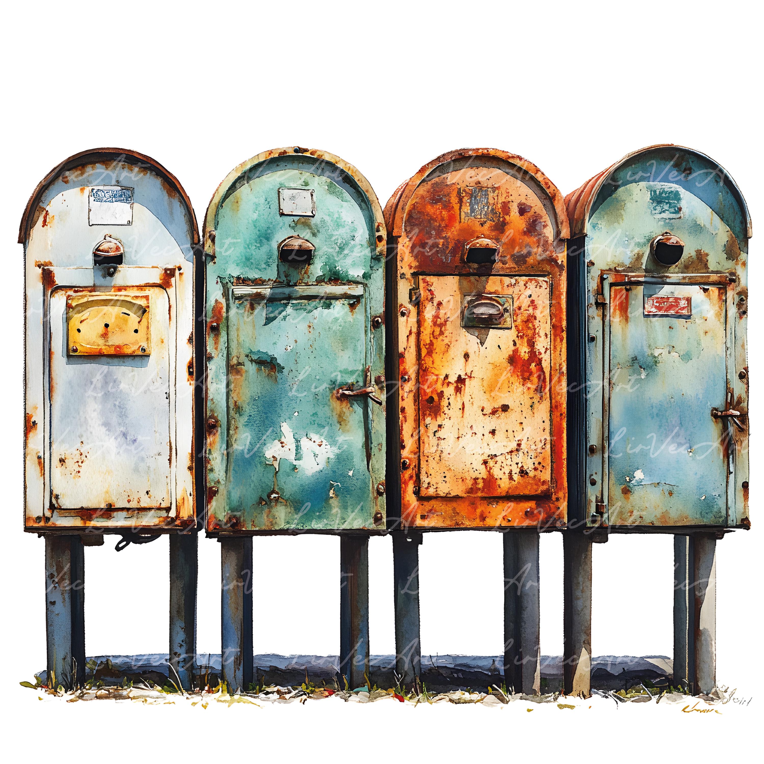 Vintage Watercolor Mailbox Clipart – 50 Rusty Old Post Boxes, Mail ...