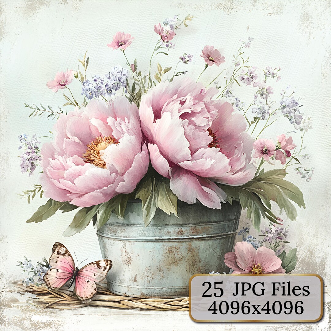 Shabby Chic Flower Bouquet Clipart – 25 Rustic Watercolor Floral ...