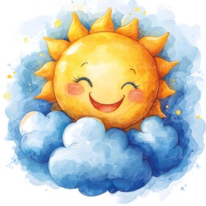 Cute Watercolor Sun Clipart Bundle, 30 Smiling Sun Illustrations With ...